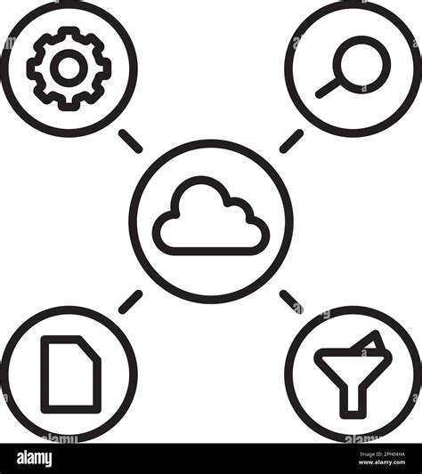 Project Management Gear Cloud Magnifier Document Data Management Vector Icon Illustration