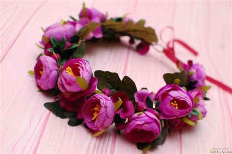 Купити Вінок віночок з піонами кольору фуксія Skrynya Ua