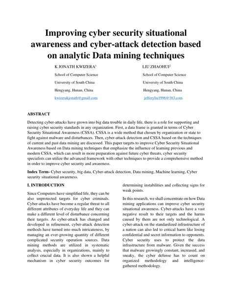 Pdf Improving Cyber Security Situational Awareness And Cyber Attack Detection Based On