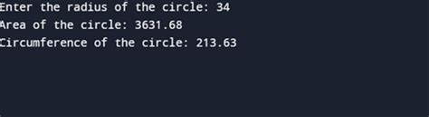 c program to calculate area and circumference of circle tpoint tech