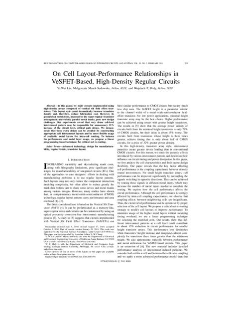 Pdf On Cell Layout Performance Relationships In Vesfet Based High Density Regular Circuits