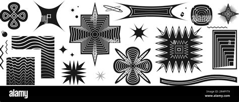 Geometric Psychedelic Shapes In Black And White Based On A Square Zigzag Line Vector