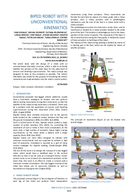biped robot with unconventional kinematics mm science journal