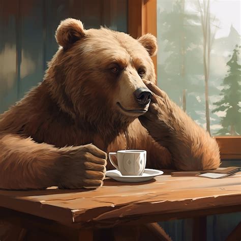 Un Ours Qui Boit Du Café Image Premium Générée à Base Dia