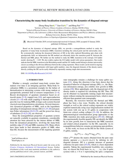 Pdf Characterizing The Many Body Localization Transition By The