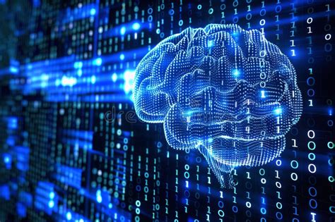 Abstract Digital Brain With Binary Code Representing Artificial