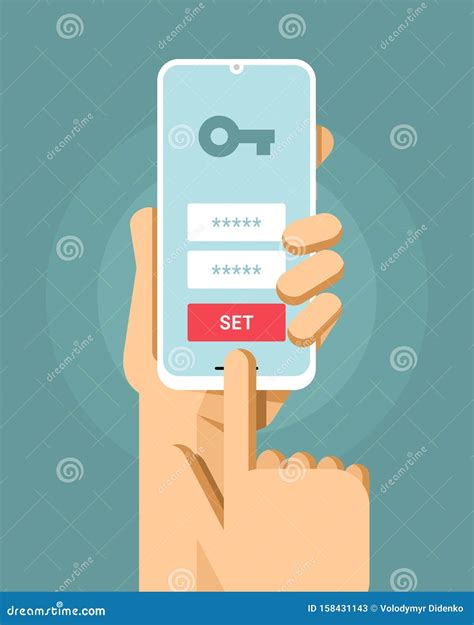 Smartphone Mockup In Human Hand Login And Password Authorization Screen Eps10 Vector Stock