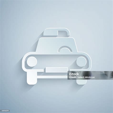 종이 는 회색 배경에 고립 된 경찰 차와 경찰 점멸 아이콘을 잘라 비상 깜박이는 사이렌 종이 아트 스타일 벡터 3차원 형태에 대한 스톡 벡터 아트 및 기타 이미지 Istock