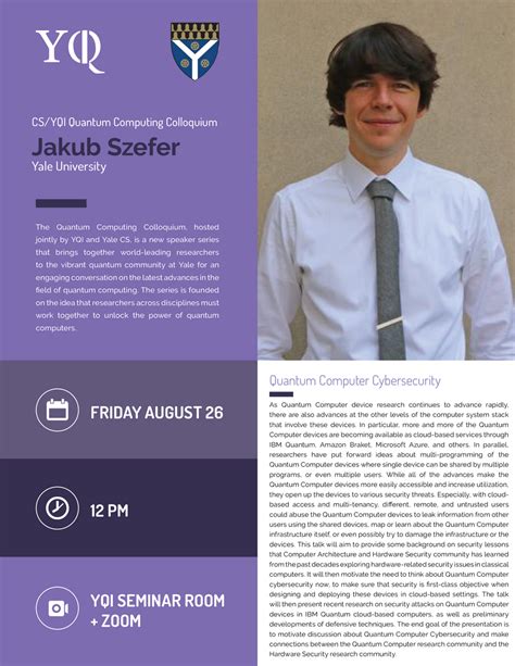 Cs Yqi Colloquium Jakub Szefer Yale University Yale Quantum Institute