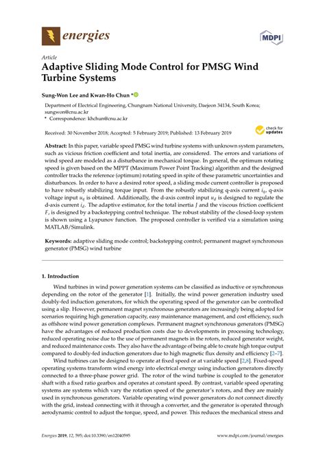 Pdf Adaptive Sliding Mode Control For Pmsg Wind Turbine Systems