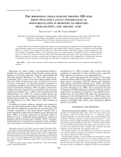 Pdf The Ribosomal Small Subunit Protein S28 Gene From Helianthus Annuus Asteraceae Is Down