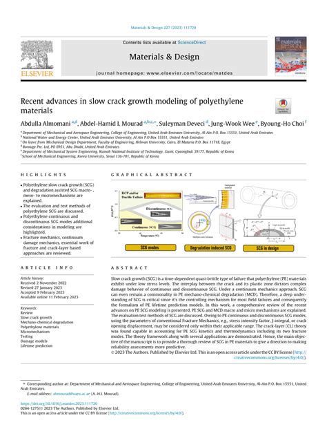 Pdf Recent Advances In Slow Crack Growth Modeling Of Polyethylene