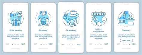 Communication Skills Onboarding Mobile App Page Screen Vector Template Public Speaking