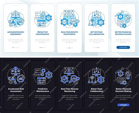 Premium Vector Digital Twin Benefits Night And Day Mode Onboarding Mobile App Screen