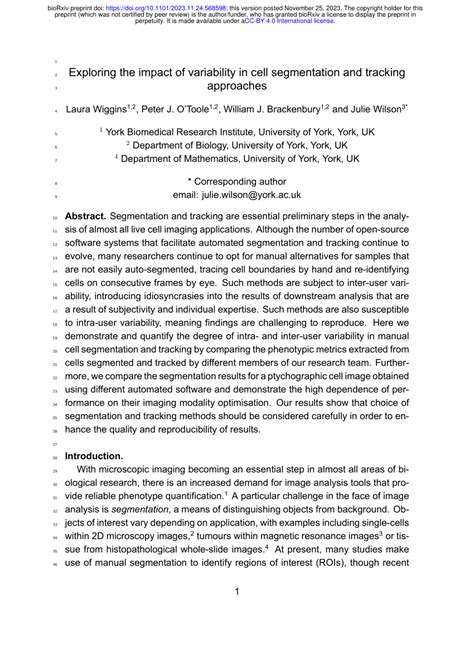 Pdf Exploring The Impact Of Variability In Cell Segmentation And Tracking Approaches