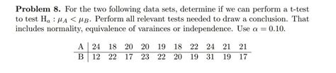 solved problem 8 for the two following data sets determine