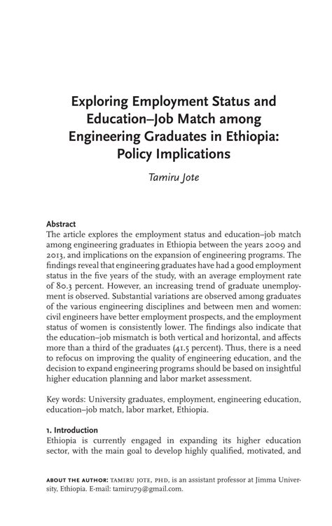 PDF Exploring Employment Status And EducationJob Match Among Engineering Graduates In