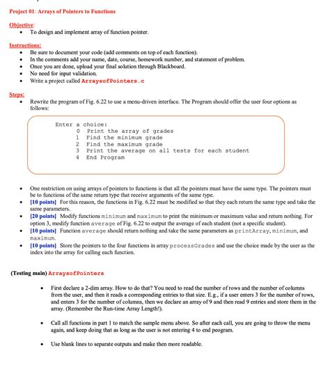 Solved Project 01 Arrays Of Pointers To Functions