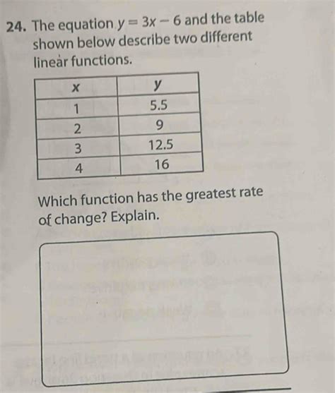 Solved 24 The Equation Y3x 6 And The Table Shown Below Describe Two