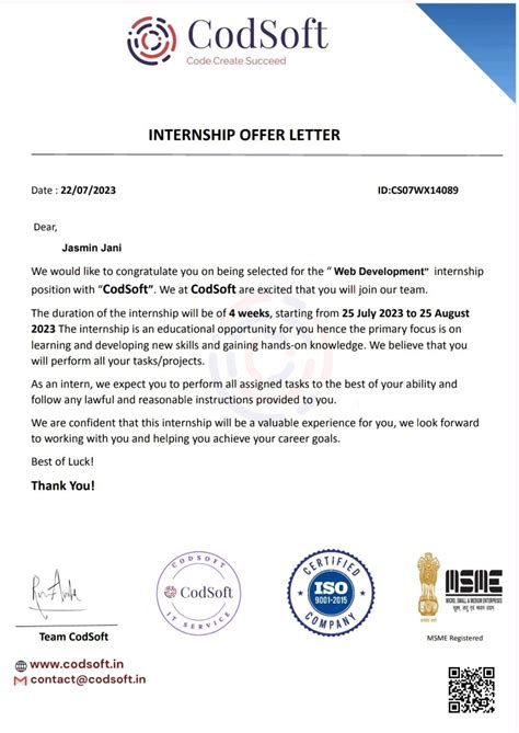 jasmin jani on linkedin internship webdevelopment codsoft