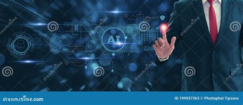 Cyber Security And Futuristic Technology Concept Businessman Using