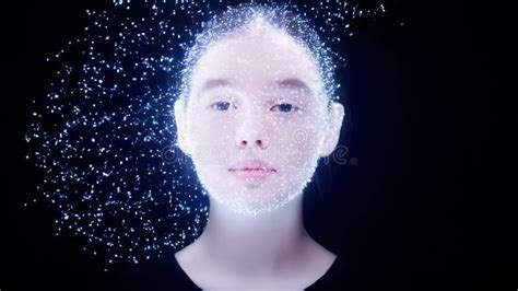 Facial Recognition System Analyzing Girl S Face Transforming From Digital To Real Stock Video