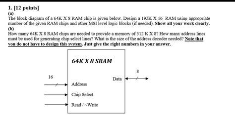 Solved 1 12 Points A The Block Diagram Of A 64K X 8 RAM Chegg Com