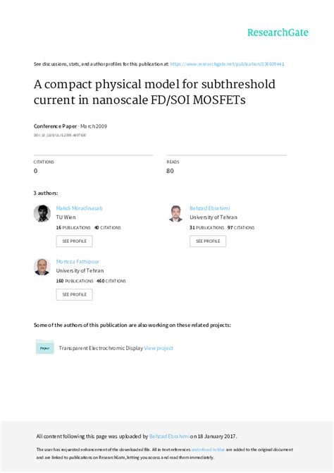 Pdf A Compact Physical Model For Subthreshold Current In Nanoscale Fd Soi Mosfets