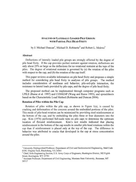 Duncan Et Al 2005 Analysis Of Laterally Loaded Pile Groups With Partial