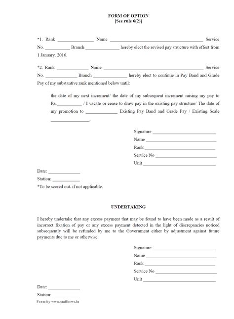 Form Of Option And Undertaking 7th Cpc Notification Of Pay Rules 2017 In Respect Of Pbors Of