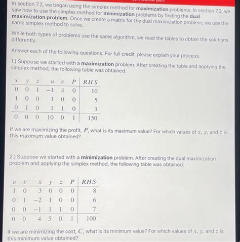 Solved In Section 72 We Began Using The Simplex Method For