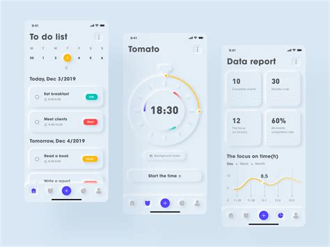 Time Management App Embossed Style App Design Inspiration Web App
