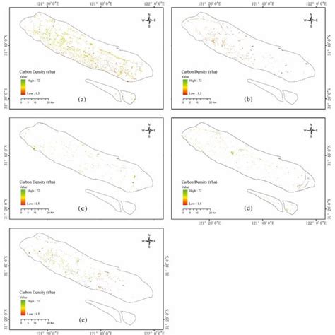 spatial distribution of the forest carbon density by dominant tree
