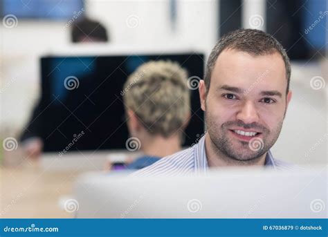 Startup Business Software Developer Working On Desktop Computer Stock