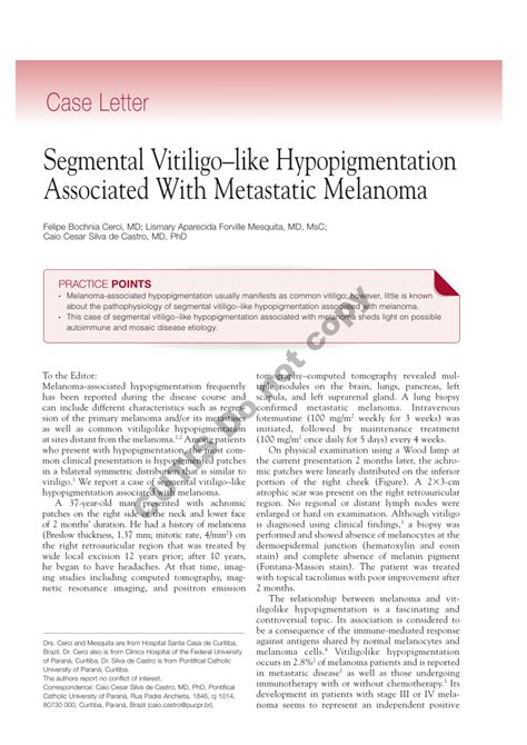 Pdf Segmental Vitiligolike Hypopigmentation Associated With Metastatic Melanoma