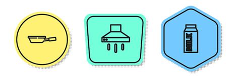 세트 라인 프라이팬 주방 추출기 팬 및 우유용 종이 패키지 컬러 셰이프입니다 벡터 가정 주방에 대한 스톡 벡터 아트 및 기타 이미지 가정 주방 가정의 방 깨끗한