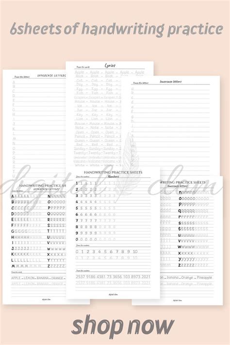 Printable Handwriting Worksheets Pages Handwriting Etsy Handwriting Practice Sheets