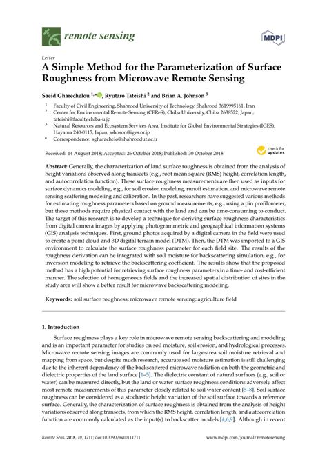 Pdf A Simple Method For The Parameterization Of Surface Roughness From Microwave Remote Sensing