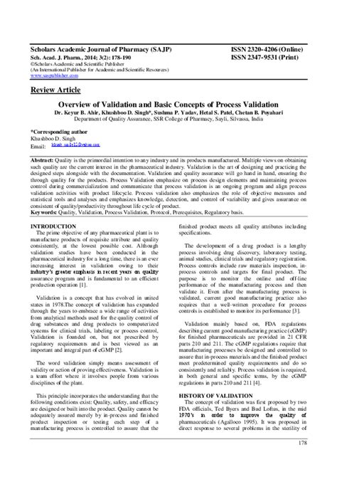 Pdf Overview Of Validation And Basic Concepts Of Process Validation