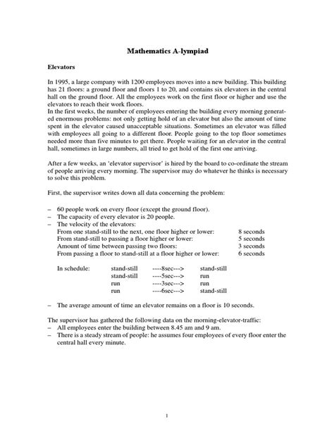 Mathematics A Lympiad Elevators Pdf Elevator Teaching Mathematics