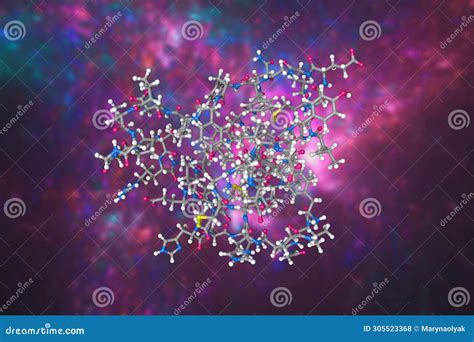 NMR Structure Of Single Chain Insulin Molecular Model D Illustration Stock Illustration