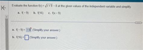 solved evaluate the function f r r 9−8 at the given values