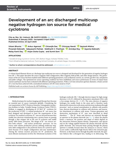 Development Of An Arc Discharged Multicusp Negative Hydrogen Ion Source