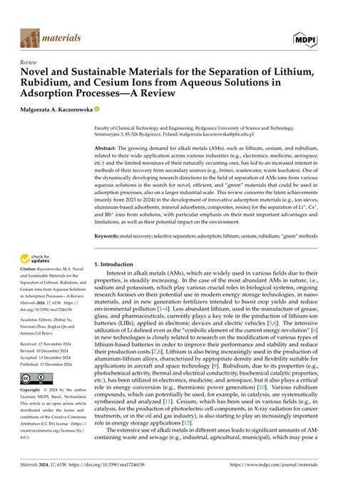 Pdf Novel And Sustainable Materials For The Separation Of Lithium Rubidium And Cesium Ions
