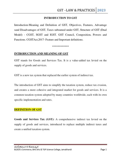 Chapter I Introduction To Gst Pdf