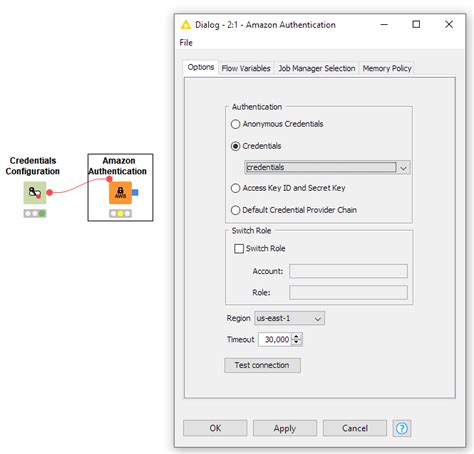 amazon authentication variables for access key secret key knime