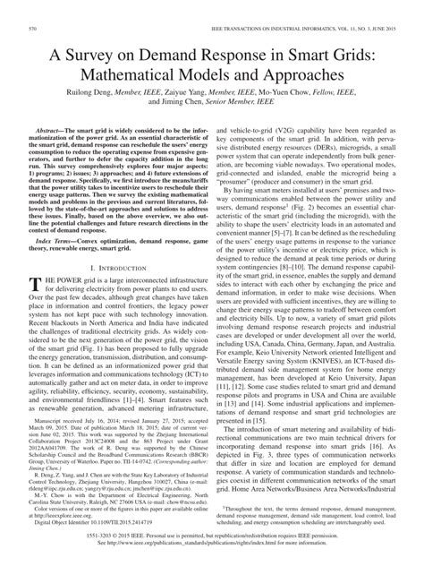 Pdf A Survey On Demand Response In Smart Grids Mathematical Models