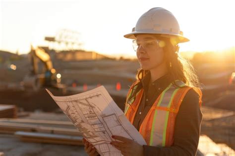 Focused Female Civil Engineer Conducting Construction Site Review With DSLR Camera In Late