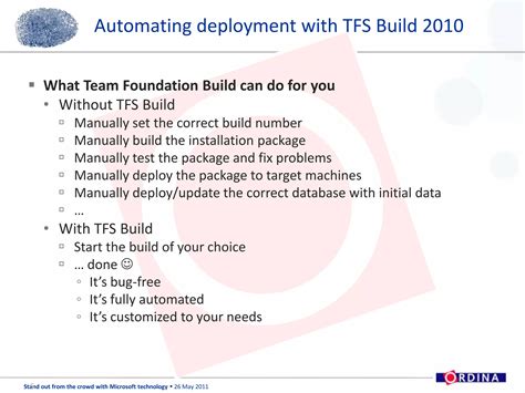 ordina softc presentation deployment with tfs build and workflow ppt