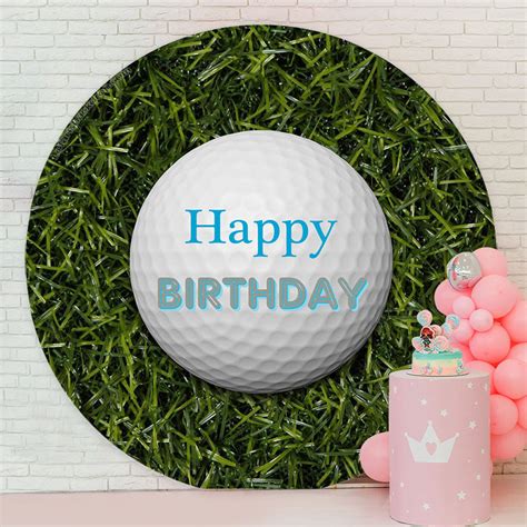 Golf Ball Green Grass Happy Birthday Round Backdrop Lofaris